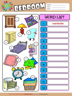 bedroom esl vocabulary write the words worksheet for kids ...