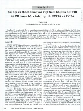 Cơ hội và thách thức với việt nam khi thu hút FDI từ eu trong bối cảnh thực thi EVFTA và EVIPA
