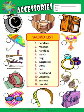 accessories esl vocabulary number the pictures worksheet for kids ...