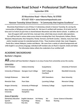 Mountview Road School professional resume