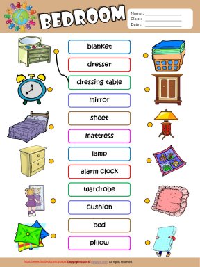 bedroom esl vocabulary matching exercise worksheet for kids ...