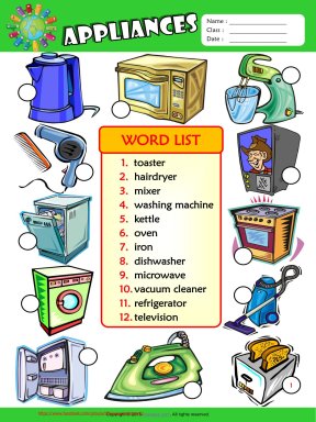 appliances esl vocabulary number the pictures worksheet for kids ...
