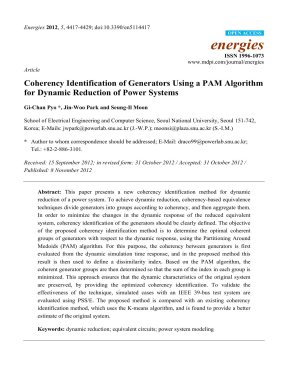 coherency identification of generators using a pam algorithm for dynamic reduction of power systems