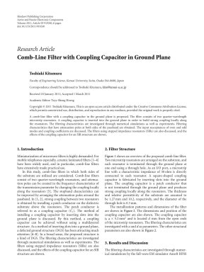 comb line filter with coupling capacitor in ground plane
