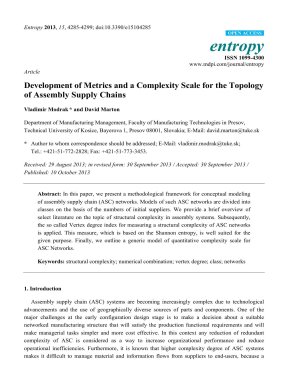 development of metrics and a complexity scale for the topology of assembly supply chains