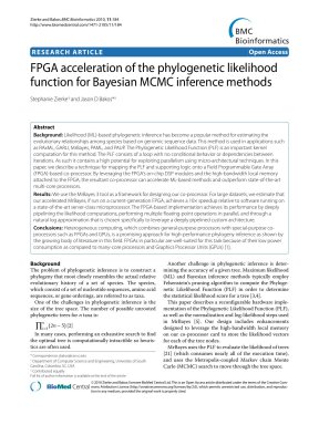 fpga acceleration of the phylogenetic likelihood function for bayesian mcmc inference methods