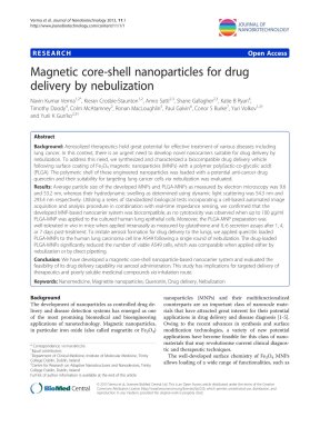magnetic core shell nanoparticles for drug delivery by nebulization