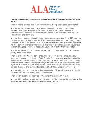 A Tribute Resolution Honoring the 100th Anniversary of the Southeastern ...