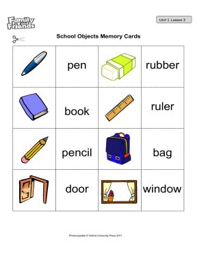Grade 3 unit 1 school objects memory cards