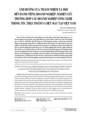 Ảnh hưởng của trách nhiệm xã hội đến danh tiếng doanh nghiệp nghiên cứu trường hợp các doanh ...