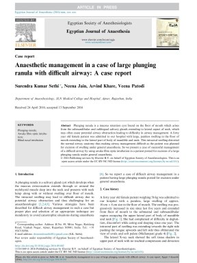 anaesthetic management in a case of large plunging ranula with ...