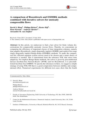 a comparison of rosenbrock and esdirk methods combined with iterative solvers for unsteady ...