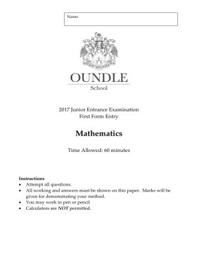 Oundle school maths 11 plus junior entrance past paper 2017