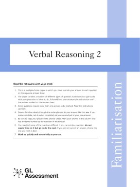 GL assessment 11 plus familiarisation verbal reasoning test 2 booklet