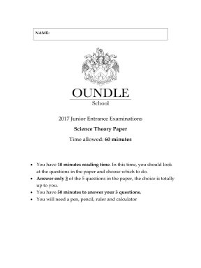 Oundle school science 11 plus junior entrance past paper 2017