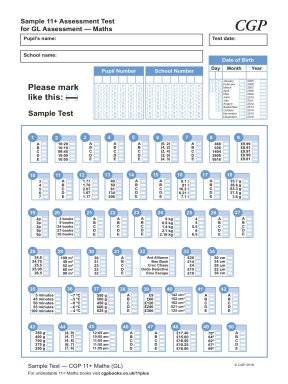 CGP 11 plus GL sample maths test 2018 answer sheet