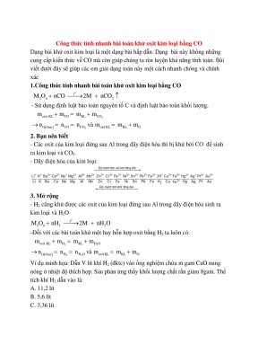 Công thức tính nhanh bài toán khử oxit kim loại bằng CO hay nhất – hóa học lớp