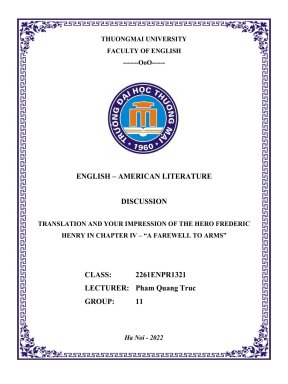 DISCUSSION TRANSLATION AND YOUR IMPRESSION OF THE HERO FREDERIC HENRY ...