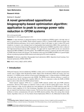 a novel generalized oppositional biogeography based optimization algorithm application to peak to
