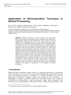 Application of Electroporation Technique in Biofuel Processing