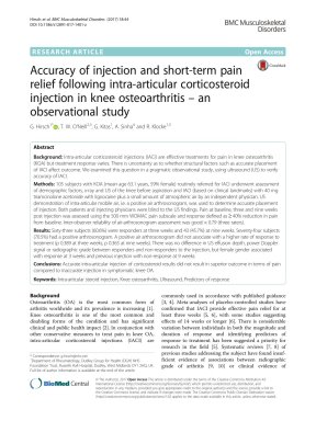 Accuracy of injection and short term pain relief following intra articular corticosteroid ...