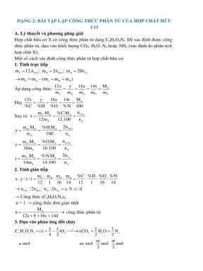 lap cong thuc phan tu cua hop chat huu co va cach giai