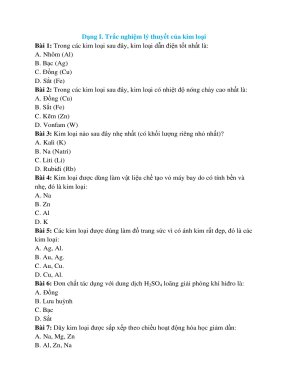 bo cau hoi trac nghiem ly thuyet kim loai chon loc co dap an