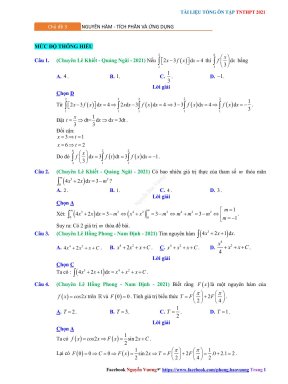 NBV chủ đề 3 tích phân mức độ thông hiểu đáp án