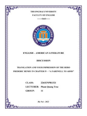 DISCUSSION TRANSLATION AND YOUR IMPRESSION OF THE HERO FREDERIC HENRY ...
