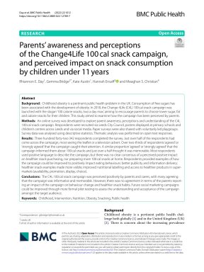Parents’ awareness and perceptions of the Change4Life 100 cal snack ...