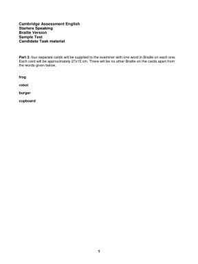 YLE starters speaking sample test candidate material braille print version