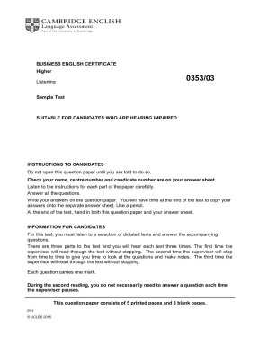 BEC higher listening question paper (hearing impaired version)