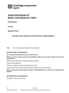Preliminary reading sample test print for braille question paper