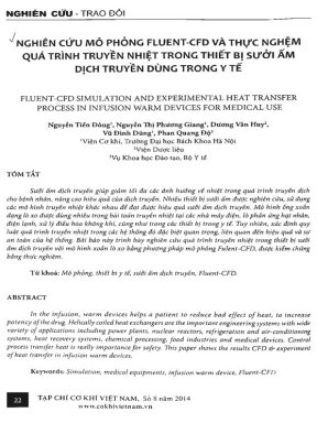 Nghiên cứu mô phỏng fluent CFD và thực nghiệm quá trình truyền nhiệt trong thiết bị sưởi ấm dịch ...