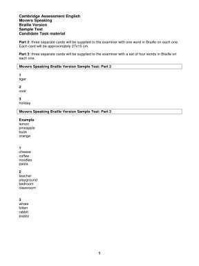 YLE movers speaking sample test candidate material braille print version