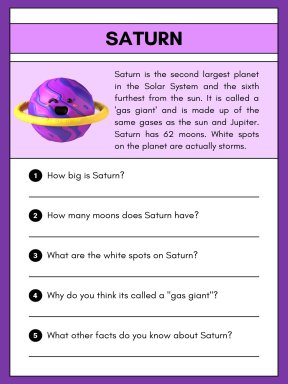 Planets comprehension worksheet