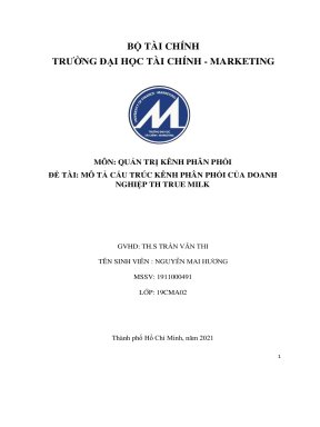 (TIỂU LUẬN) môn QU n TR KÊNH PHÂN PH i ả ị ố đề ấ ố tài mô tả c u TRÚC KÊNH PHÂN PH i của DOANH ...