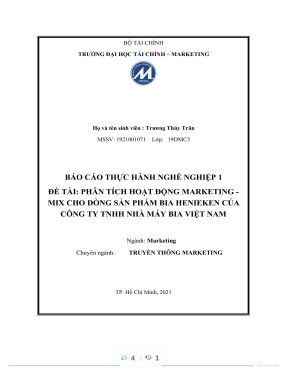 (TIỂU LUẬN) phân tích hoạt động marketing mix s n ph m bia henieken ả ẩ của công - Tài liệu text