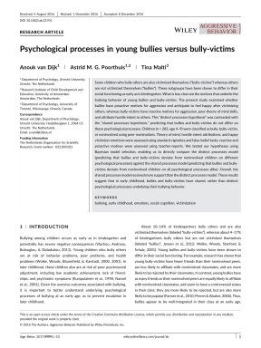 psychological processes in young bullies versus bully victims
