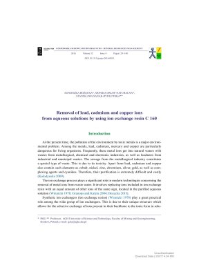 removal of lead cadmium and copper ions from aqueous solutions by using ion exchange resin c 160
