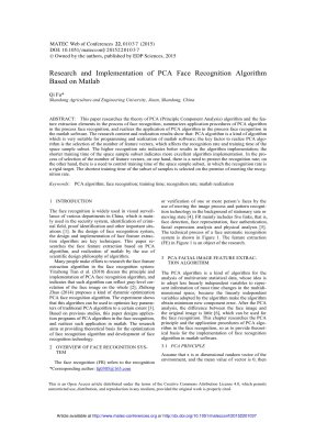 research and implementation of pca face recognition algorithm based on matlab