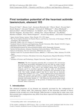 first ionization potential of the heaviest actinide lawrencium element 103