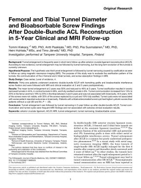 femoral and tibial tunnel diameter and bioabsorbable screw findings ...