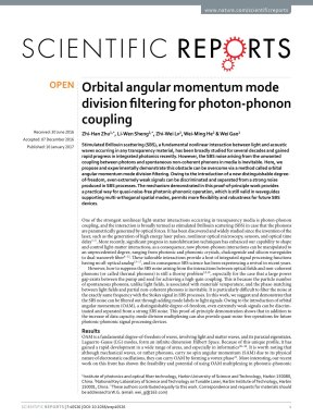 orbital angular momentum mode division filtering for photon phonon coupling