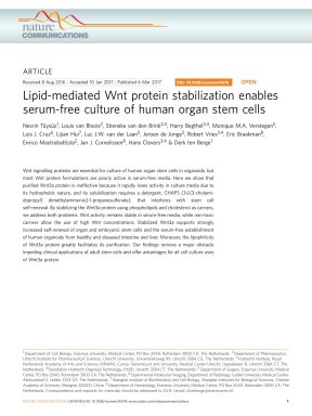 lipid mediated wnt protein stabilization enables serum free culture of ...