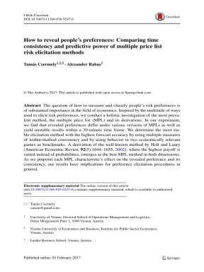 how to reveal people s preferences comparing time consistency and ...