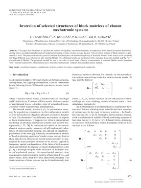 inversion of selected structures of block matrices of chosen mechatronic systems