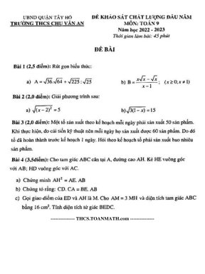 de khao sat chat luong toan 9 dau nam 2022 2023 truong thcs chu van an ha noi