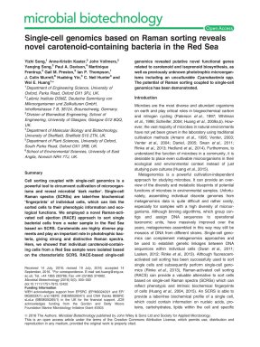 single cell genomics based on raman sorting reveals novel carotenoid containing bacteria in the ...