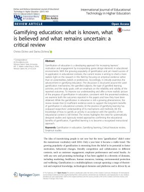 gamifying education what is known what is believed and what remains uncertain a critical review